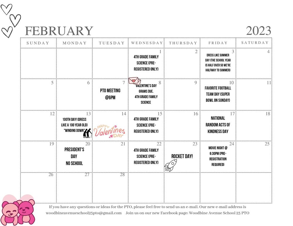 February Events Calendar | Woodbine Avenue School #23